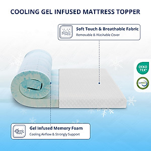 3 Inch Gel Memory Foam Mattress Topper Full Size, Cooling Bed Topper for Pressure Relief with Removable Breathable Soft Cover, CertiPUR-US Certified
