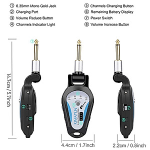 Wireless Guitar System, KIMAFUN 2.4GHz Wireless Rechargeable Digital Guitar Transmitter and Receiver for Electric Guitar, Bass, Violin, Electronic Drums, G207