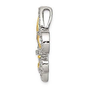 Sterling Silver CZ Fleur de Lis w/ Flash Gold-Plated Chain Slide Pendant QQP1952