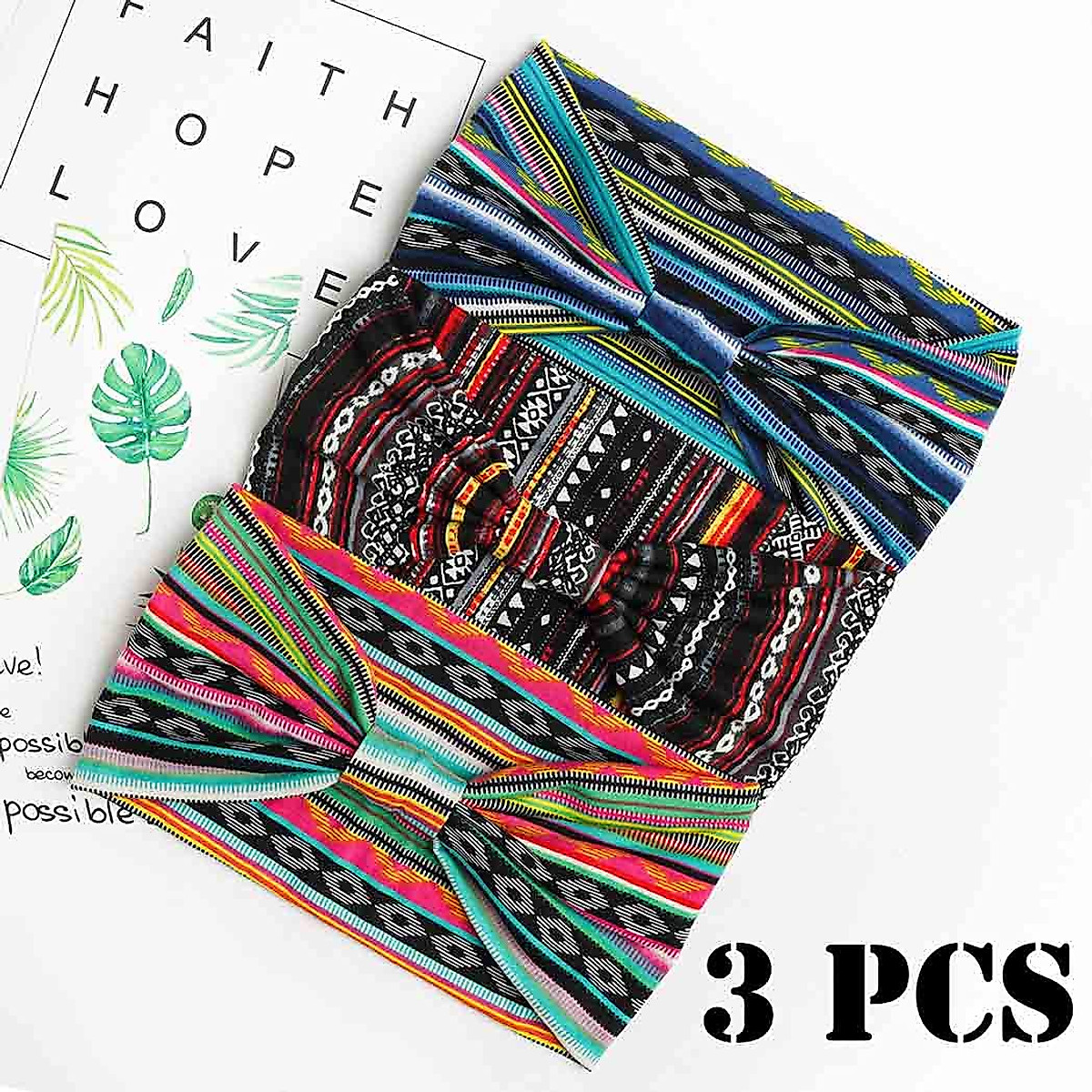 Aceorna Boho Headbands Wide Knot Hair Band Elastic Turban Head Band Stretch Twist Head Wraps Fashion Hair Accessories for Women 3 Pcs (Set A)