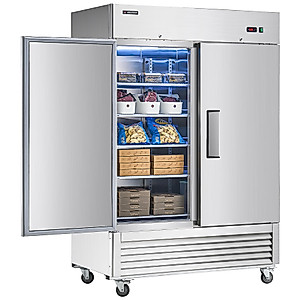WILPREP Commercial Freezer ETL-Listed, 54" 2 Solid Door 2 Section Freezer with 42.2 cu. ft. Capacity, Stainless Steel Reach in Freezer with Air Cooling