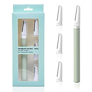 Dermaplaning Tool for Women Face Exfoliation, Durable Eyebrow Razors with 4 Replaceable Blades, Face Razors for Women Peach Fuzz and Dead Skin, Green