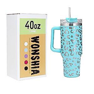 QEAGVJ 40oz Insulated Leopard Tumbler With Lid and Straws,Stainless Steel Coffee Tumbler with handle,Double Vacuum Leak Proof Coffee Travel Mug Water Bottle For Home, Office, Party…