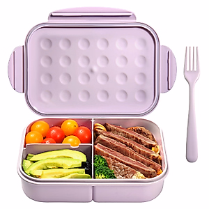 Jeopace Bento Box Kids Lunch Containers for Kids with 4 Compartments Kids Bento Lunch Box Microwave Safe (Flatware Included,Light Blue)