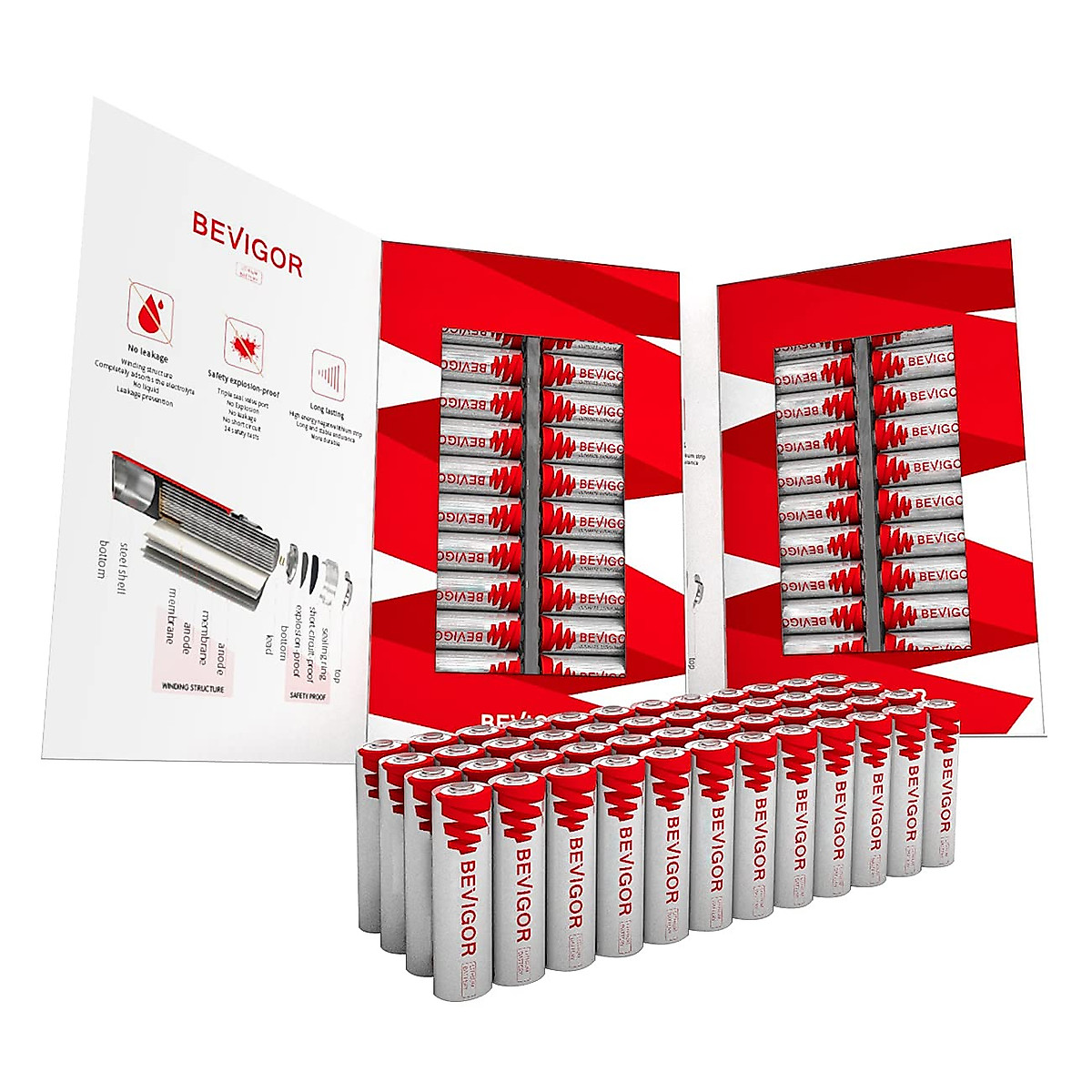 Bevigor Lithium Batteries AA Size, AA Battery 48Pack, 3000mAh Double A Battery, 1.5V Lithium AA Battery, Longer Lasting Lithium Iron AA Batteries for Flashlight, Toys, Remote Control【Non-Rechargeable】