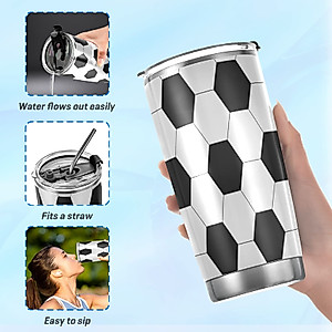 Yasala Tumbler Soccer Print Insulated Coffee Cup Beverage Container Travel Mug with Straw and Lid Double Wall Stainless Steel 20oz Holiday Gift