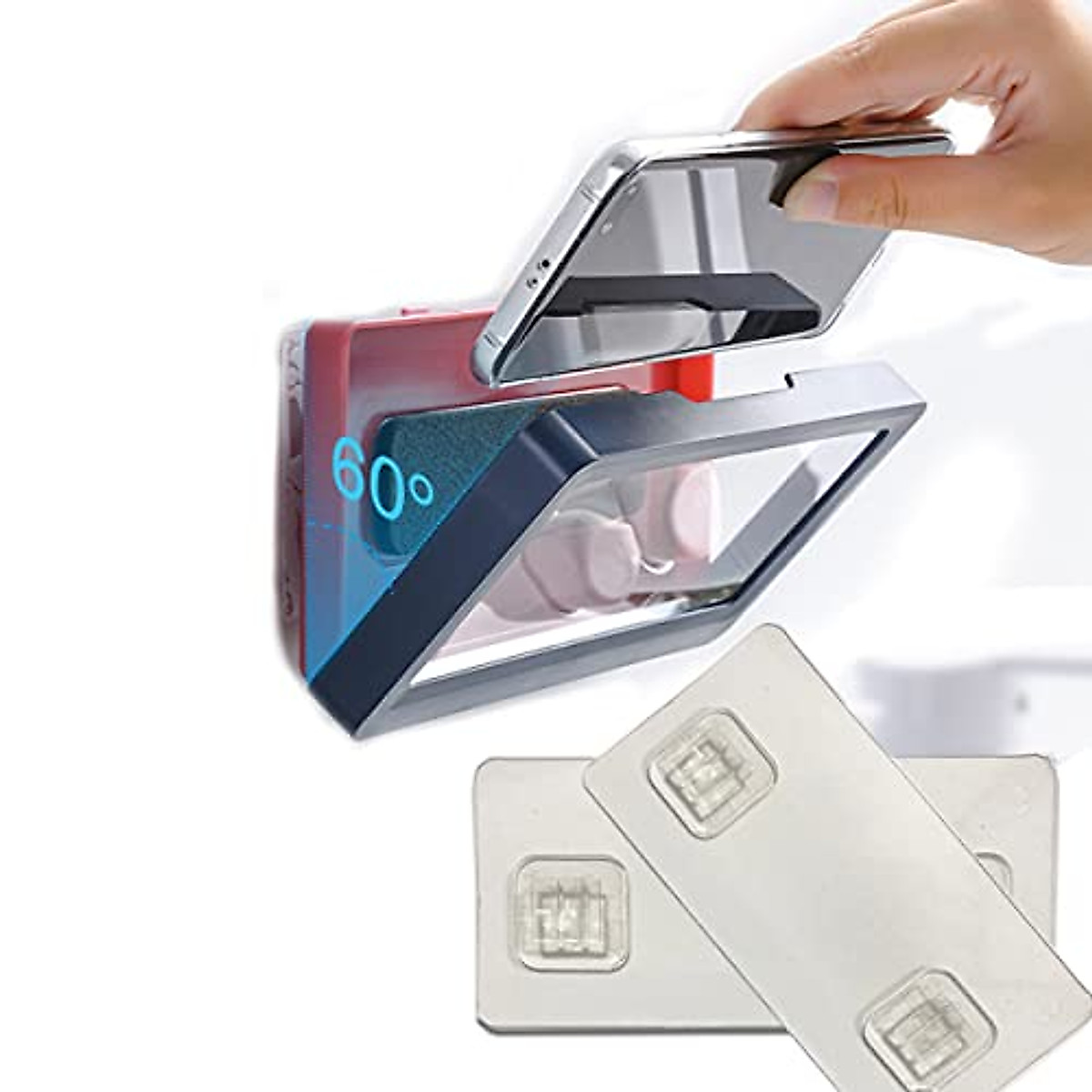 QeeHeng 2 Stickers Shower Phone Holder Waterproof Bathroom Mobile Phone Shell Anti-Fog Case for Shower,Kitchen Wall Mounted,6.8 Inch Support Touch Screen(Blue)