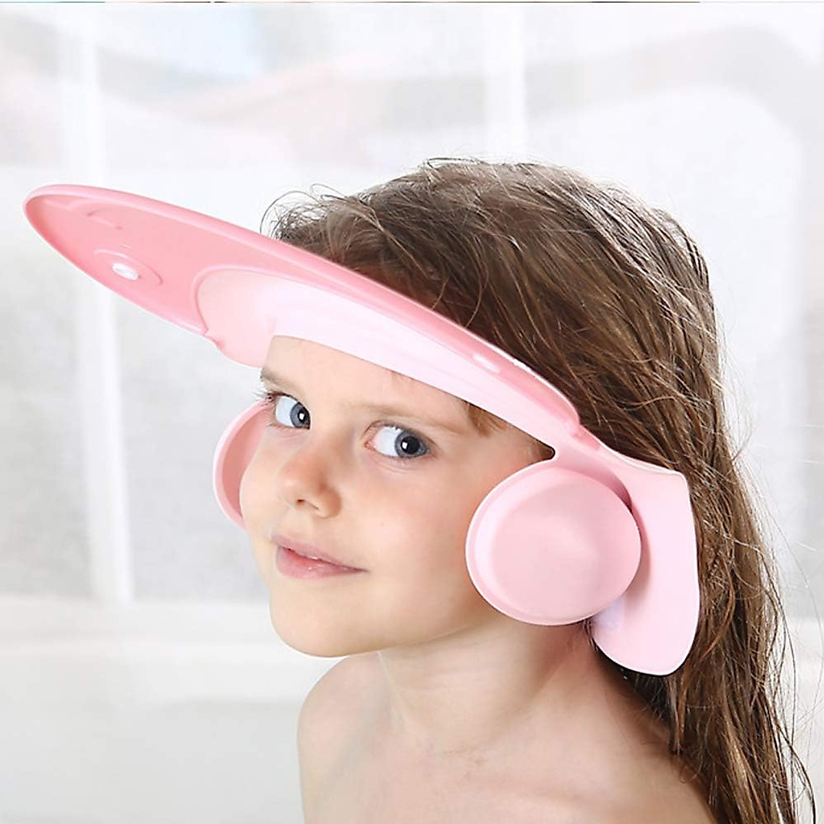 Bath Cap wash Shower Shampoo Visor hat Prevent Water Entering The Eyes and Ears Adjustable Bathing tub Head Hair Rinser Shield Protection Kids Children Toddler Beach Baby Safety(pink)