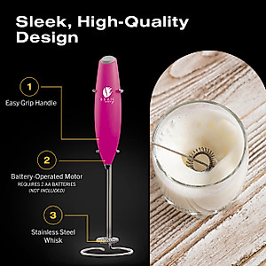 Bean Envy Milk Frother Handheld for Coffee - Electric Hand Blender, Mini Drink Mixer Whisk & Coffee Foamer Wand with Stand for Lattes, Cappuccino, Matcha and Hot Chocolate - Kitchen Gifts - Raspberry
