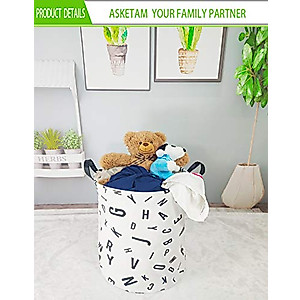 ASKETAM Fabric Laundry Basket Canvas Laundry Hamper for Dirty Clothes Toy Organizer Kid Nursery Room Decor Basket (letter)