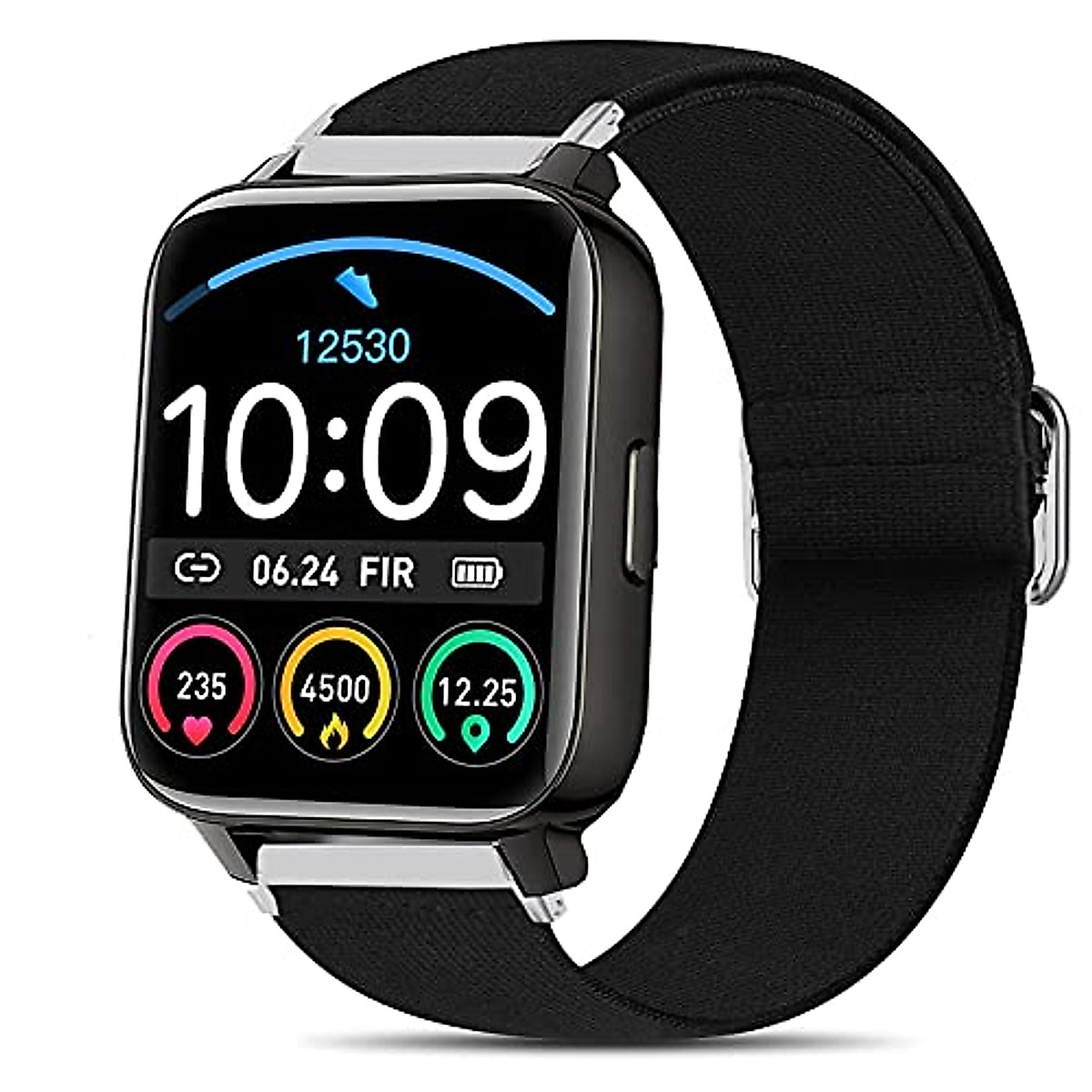 Compatible for Motast 1.69" Smartwatch Band, 20mm Watchband Stretch Nylon Adjustable Replacement Strap Compatible for Motast Smartwatch 1.69" / MuGo P36A Smartwatch / AGPTEK 1.69" Smartwatch / Rinsmola 1.69 Smartwatch (Black)