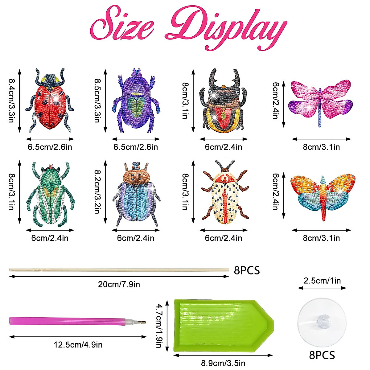 8 Piece Color Insects Diamond Art Painting Kits, Insects Diamond Stakes Painting Art Club for Adults Kids Home Crafts Garden Decor