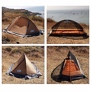 camppal 1 Person Tent Backpacking Camping Hiking Mountain Hunting Tent Lightweight and Waterproof for 4 Season Extreme Space Saving Single Bracket (Khaki-with skirt)