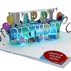 LIGHT & MUSIC Happy Birthday Pop Up Card – Plays Hit Song 'HAPPY', Happy Birthday Card for Him or Her, Birthday Cards for Men, Birthday Card for Wife or Husband, Birthday Greeting Cards, 1 Pop Up Card