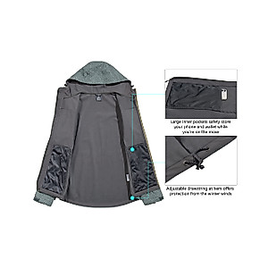 Little Donkey Andy Men's Lightweight Fleece Lined Jackets Hooded Windproof Jackets for Hiking Outdoor Gray Floral L