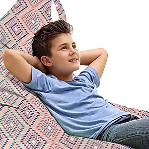 Lunarable Aztec Lounger Chair Bag, Warm Pastel Colored Modern Traditional Folkloric Ethnic Rhombus Squares, High Capacity Storage with Handle Container, Lounger Size, Blush Indigo Pale Teal
