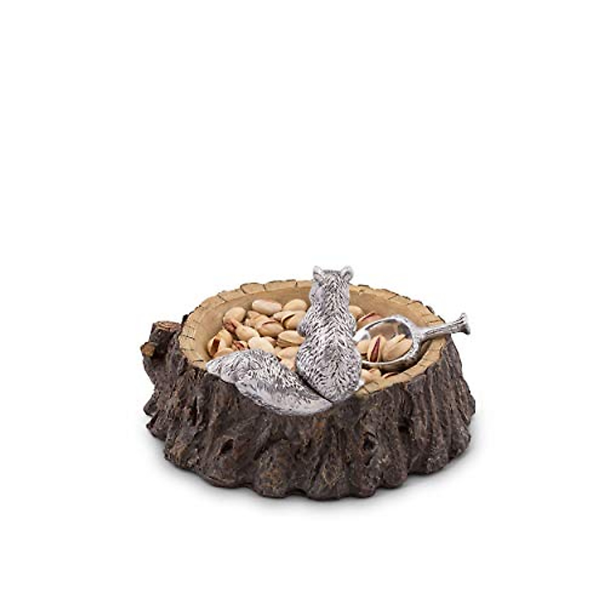 Arthur Court Designs Aluminum Standing Squirrel on Log Nut/Candy/Snack Bowl Dish 7 inch Diameter
