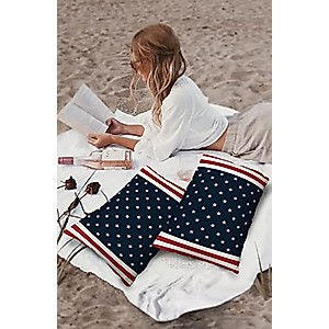 Lumbar Pillow Covers 12 x 20 Inches, 4th of July Waterproof Pillow Protector Set of 2 Throw Pillowcases, Independence Day Patriotic Star Red Line Rectangle Cushion Covers for Patio/Tent/Couch/Garden