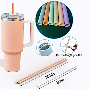AIERSA 6 Pack Pastel Colors Straw for 40oz Stanley Cup with Handle,Reusable Silicone Straws Compatible Stanley 20 30 40oz Tumbler,Long Straw with Cleaning Brush for Stanley Cup Accessories