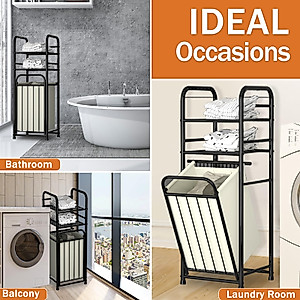 Tilt Out Laundry Hamper with 2 Tier Shelves,Laundry Basket with Removable Liner Bag,Clothes Hamper with Divided Bag for Laundry Room, Bathroom, Bedroom,45 Liter