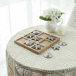 NIKKY HOME Wood Board Travel Game Beach Tic Tac Toe for Fun, Coastal Beach House Coffee Table Decor 8.93 x 8.93 x 1.26 inches - Silver