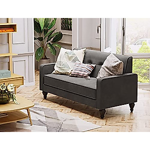 POINTANT Velvet Love Seat Mini Couch Small Settee Loveseat Bench for Living Room Small Spaces, Upholstered Small Loveseat Sofa Couches with Tufted Padded Cushion, Mid Century Modern Grey Love Seats