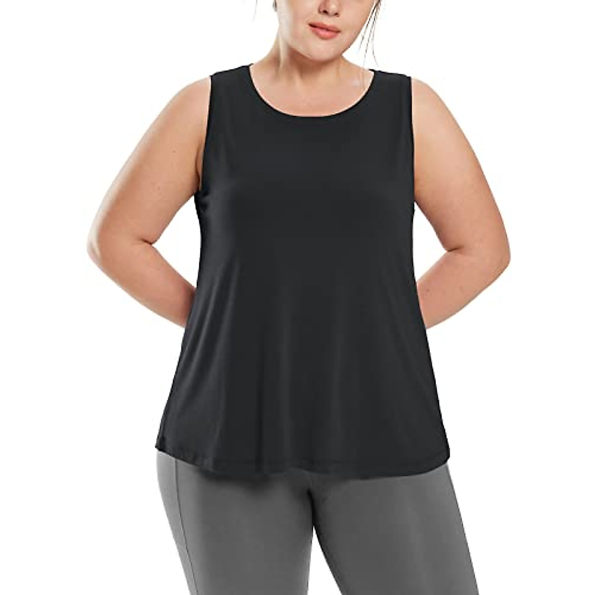 BALEAF Women's Plus Size Workout Tank Tops Loose Fit Sleeveless Athetic Running Exercise Shirts Black XL