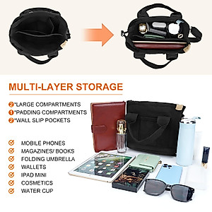 Canvas Tote Bag with Zipper Small Tote Bag for Women Crossbody Bag Mini Shoulder Bag with Pockets and Compartments Satchel Hobo Bag Japanese Messenger Bag