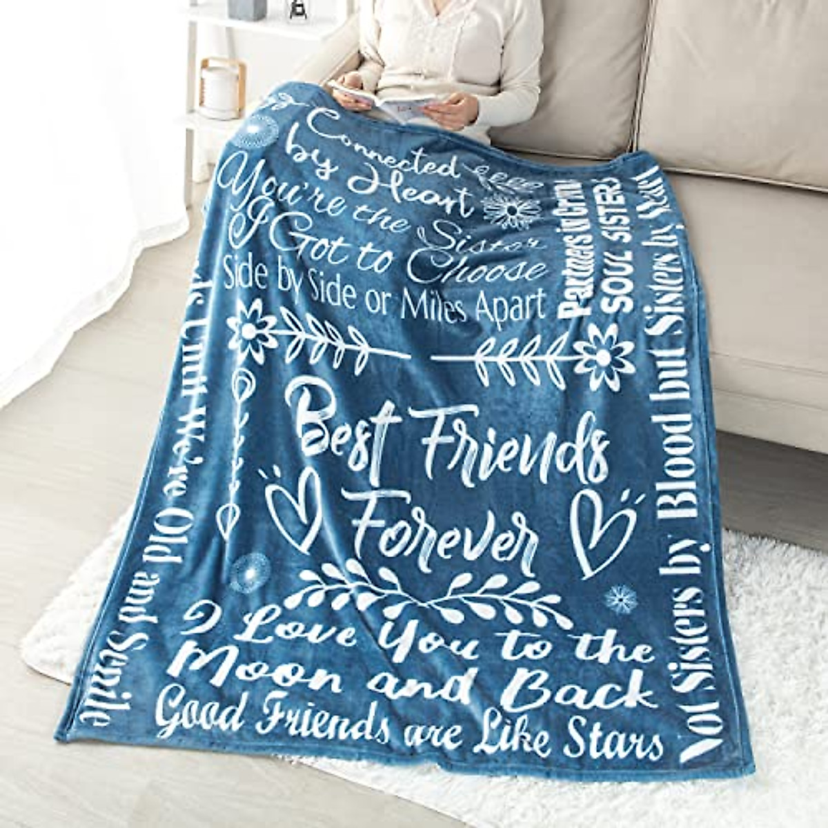 Best Friend Blanket Birthday Gifts with Loving Messages | Luxurious Friends Blanket for Best Friend Birthday Gifts for Women | Snuggly Soft Fleece Blanket 50" X 60"
