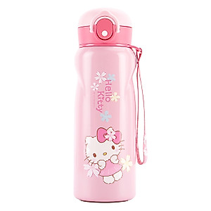 Hello Kitty Stainless Steel Insulated Water Bottle with Strap Pink 480ml