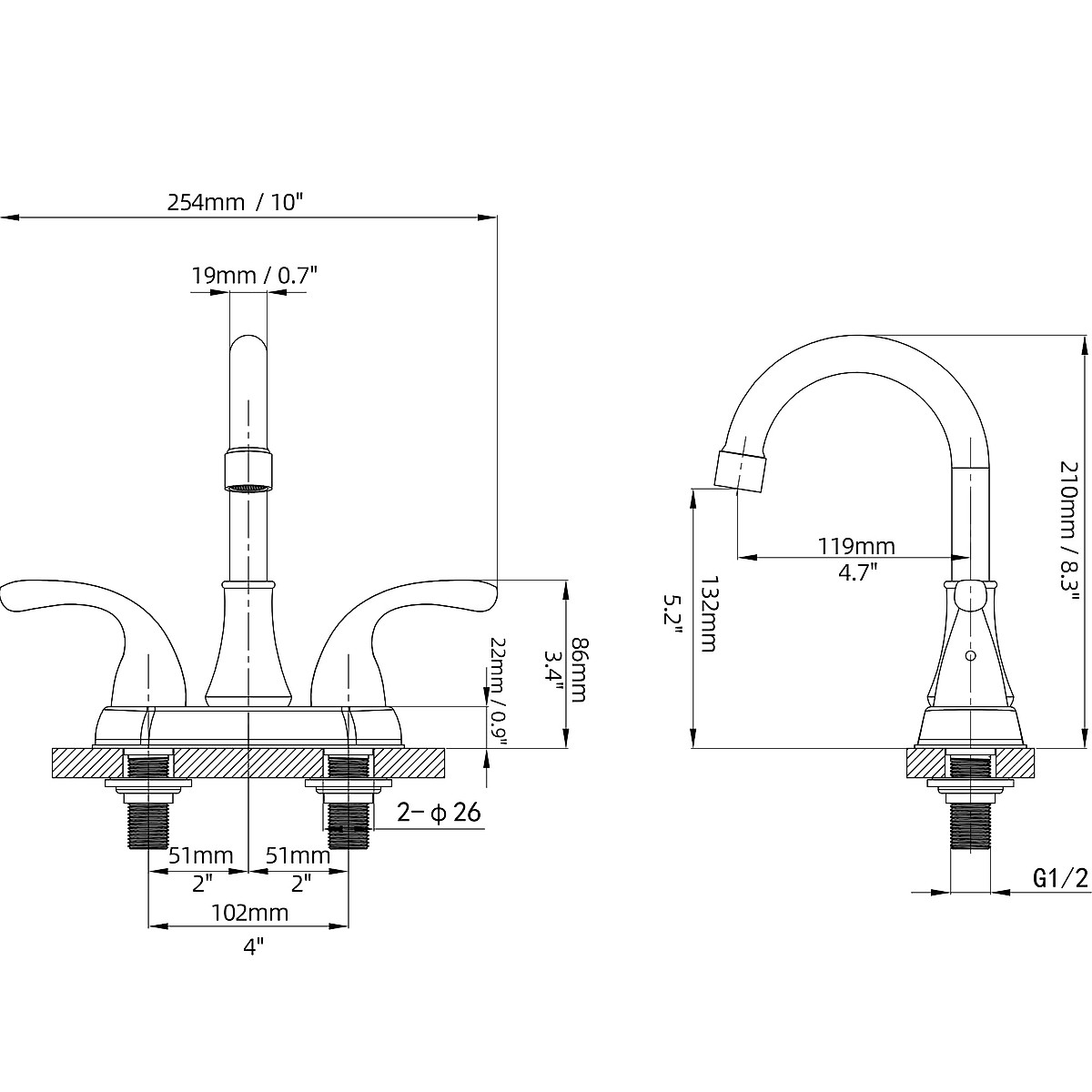 FRANSITON 4 Inch 2 Handle Bathroom Sink Faucet Lead-Free Matte Black Bath Sink Faucet with Pop-up Drain Stopper and Supply Hoses