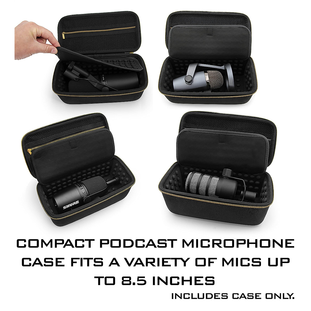 CASEMATIX Studio Case Compatible with Rode PodMic, Shure SM7B Microphone and Other Large Podcast Mics with XLR Recording Accessories - Includes Podcasting Mic Bag Only