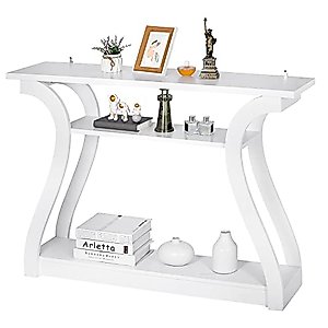 ZENY Console Table, Entryway Table with 3 Tier Storage Shelves, Narrow Long Sofa Table for Entryway, Living Room, Hallway, Couch, Foyer, White