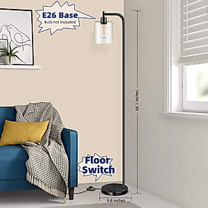 Industrial Floor Lamp with Hanging Glass Shade Black Farmhouse Indoor Pole Light with Edison E26 Base Vintage Rustic Standing Tall Lighting for Living Room Bedroom Office(ST64 Bulb Included)