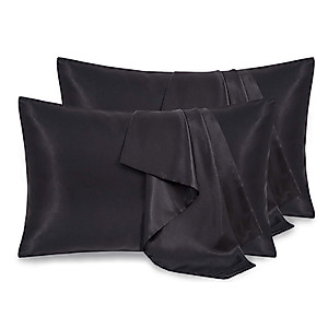 Pothuiny 4 Pack Satin Pillowcase for Hair and Skin Queen, Black Silk Pillowcase Set of 4, Smooth Silky Pillow Covers for Women, with Envelope Closure (20x40 Inches)
