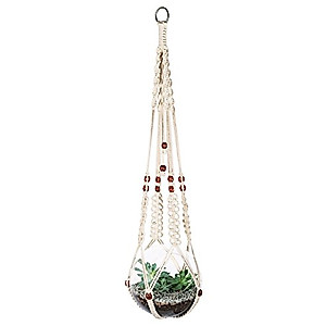 Mkono Macrame Plant Hanger Indoor Outdoor Hanging Planter Basket Cotton Rope with Beads 35 Inch