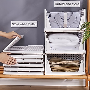 VVoodeinck 4 Drawer Style Wardrobe Storage Boxes with Stackable Plastic Storage Basket Wardrobe Storage Box Kitchen Bathroom Bedroom Office Storage Box Layered Storage Box（17*13*7IN）
