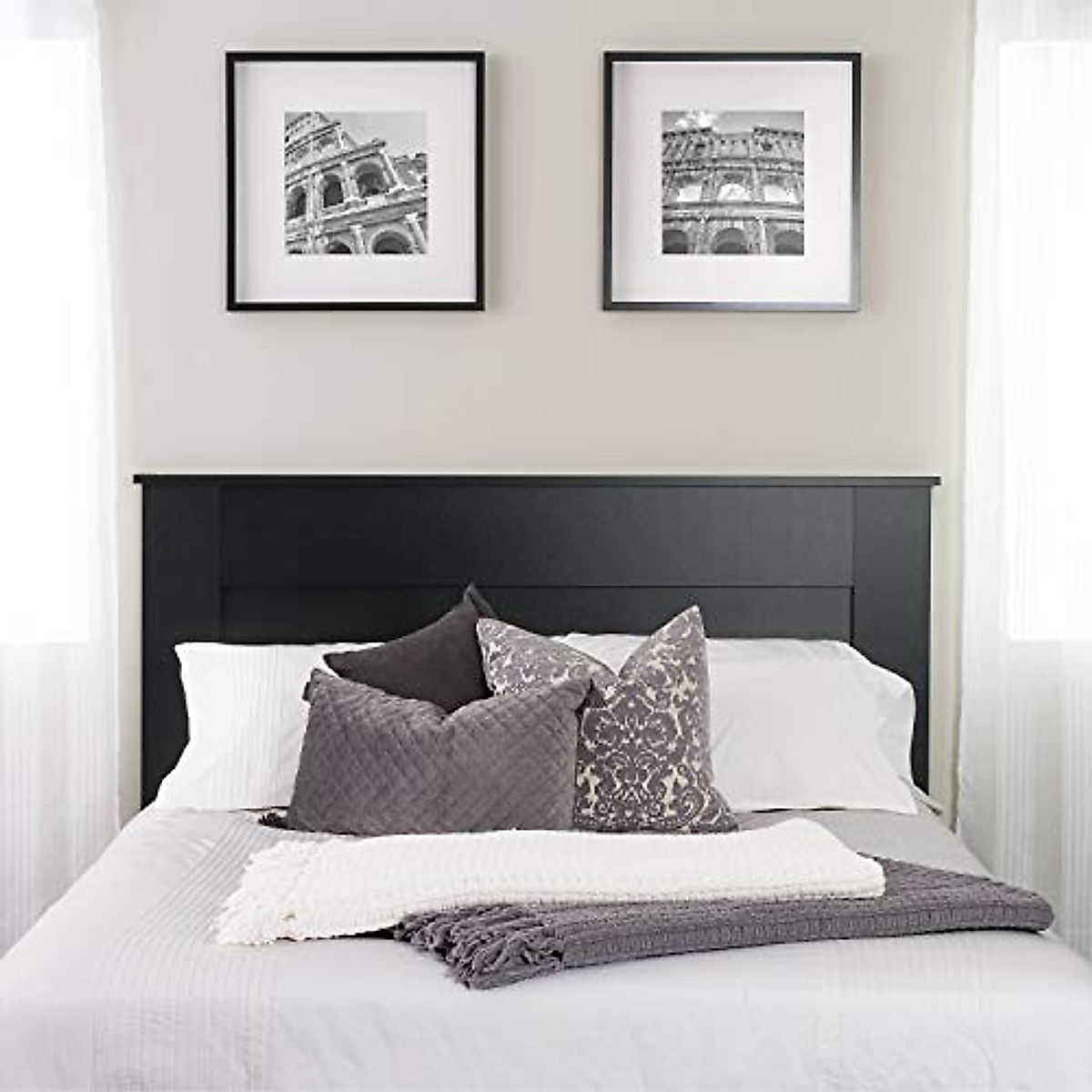 Prepac Stylish Flat Wood Panel Headboard for Queen Size Beds, Simplistic Wooden Queen Headboard 2.25" D x 64.5" W x 48" H, Black, BHFQ-1301-1