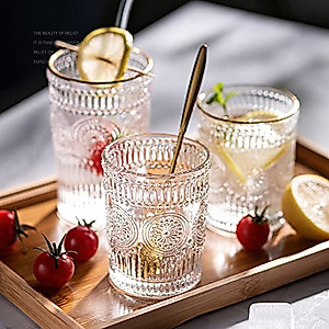 Kingrol 6 Pack 9 oz Romantic Water Glasses, Premium Drinking Glasses Tumblers, Vintage Glassware Set for Juice, Beverages, Beer, Cocktail
