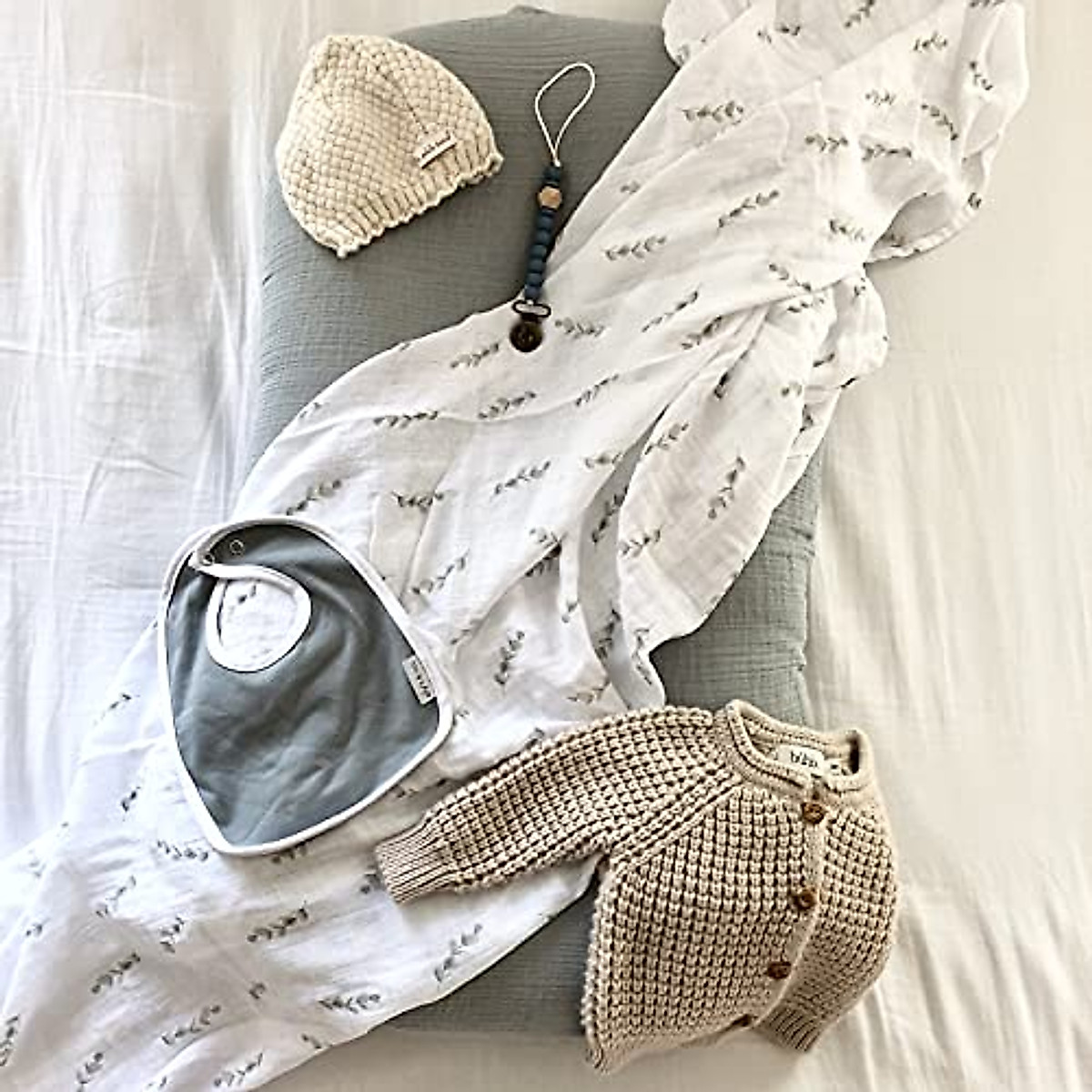 Ely's & Co. Muslin Swaddle Blanket 2-Pack — 100% Cotton Muslin Extra-Large Swaddle Blankets (47” x 47”) Watercolor Eucalyptus Print & Solid Sage