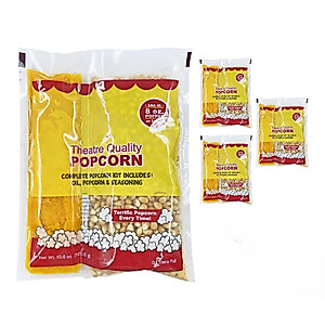 Home Theater All in One Popcorn Kit - Portion Packets with Kernels, Oil and Flavored Salt - Pack of 4