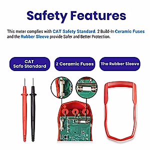 Etekcity Digital Multimeter, AC DC Voltmeter Amp Volt Ohm Current Meter, Electrical Voltage Outlet Circuit Tester With Continuity Resistance Diode Test ,Two Build-In Ceramic Fuses, Red, MSR-R500