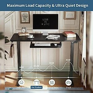 BANTI 55" x 24" Height Adjustable Electric Standing Desk with Keyboard Tray, Sit Stand up Desk with Splice Board, Black Frame/Black Top