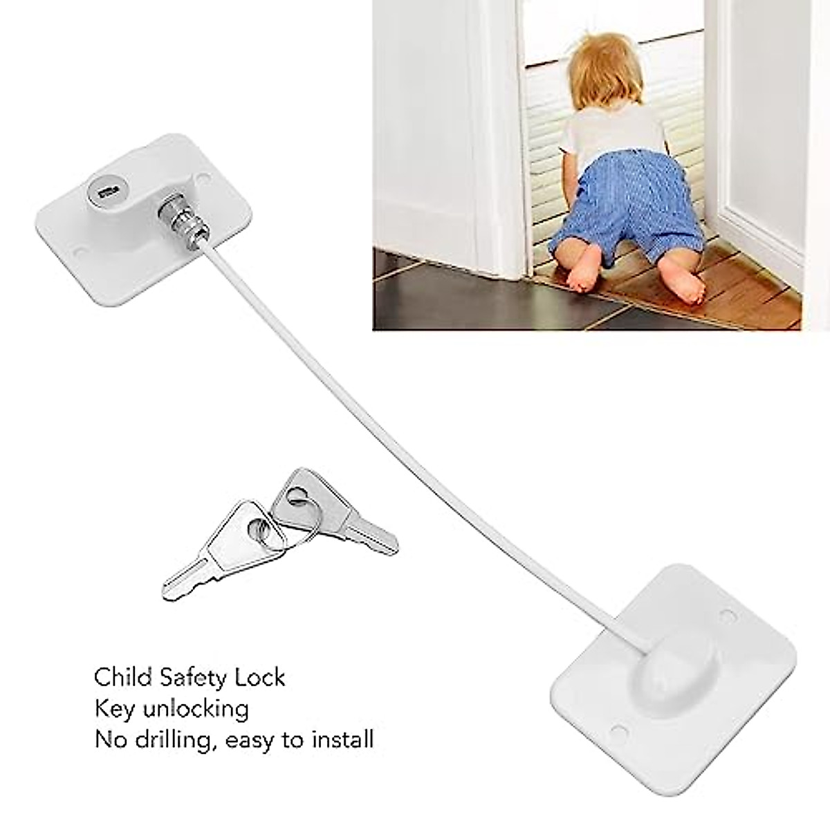 DAUERHAFT Lock, Window Lock Cable Restrictor Strong Key Unlocking for Refrigerators
