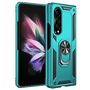 IKAZZ Galaxy Z Fold 3 Case,Samsung Z Fold 3 Cover Military Grade Shockproof Heavy Duty Protective Phone Case Pass 16ft Drop Test with Magnetic Kickstand for Samsung Galaxy Z Fold 3 Turquoise