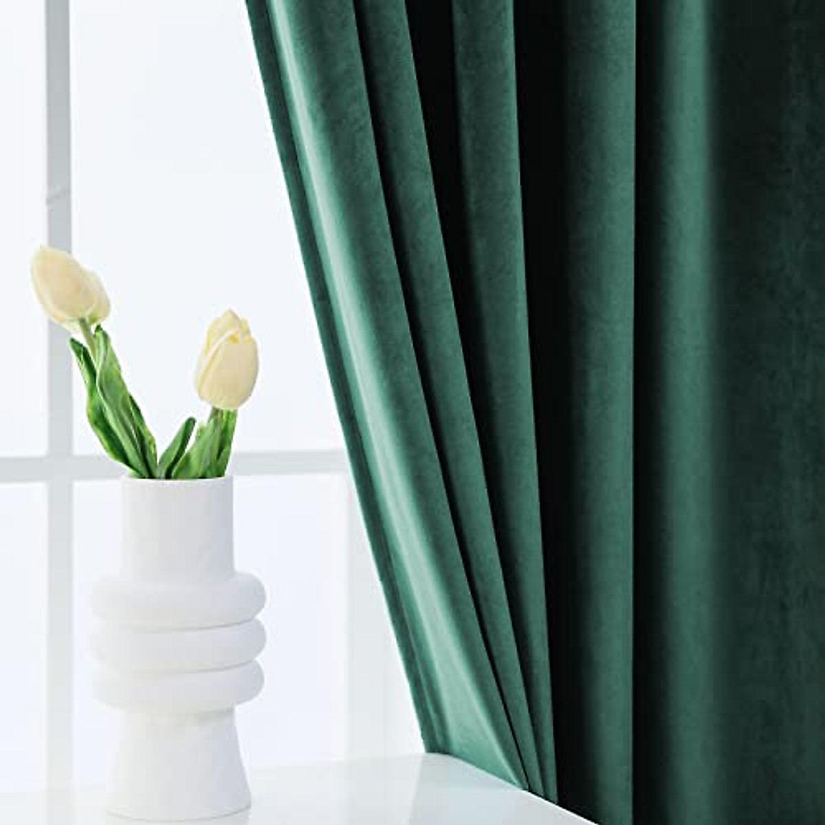PLEASANT BOULEVARD | Velvet [2 Panels] Elegant Living Room Bedroom Window Drape Curtain, Grommet Eyelet Style (52 x 84in, Dark Green)