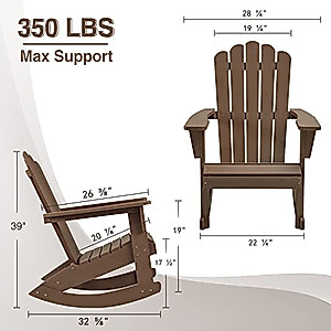 Psilvam Adirondack Patio Rocking Chair, Poly Lumber Porch Rocker with High Back, 350Lbs Support Rocking Chairs for Both Outdoor and Indoor, Poly Rocker Chair Looks Like Real Wood Set of 2（Brown）