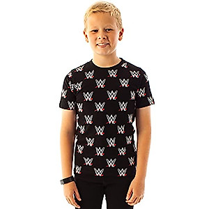 WWE Wrestling All Over Print Boys Kids Black Logo T-Shirt