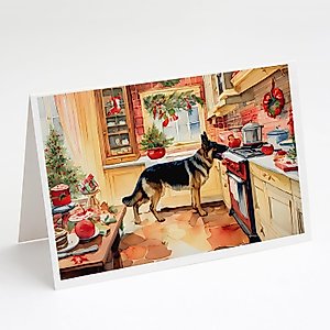 Caroline's Treasures DAC3796GCA7P German Shepherd Christmas Cookies Greeting Cards Pack of 8 Blank Cards with Envelopes Whimsical A7 Size 5x7 Blank Note Cards