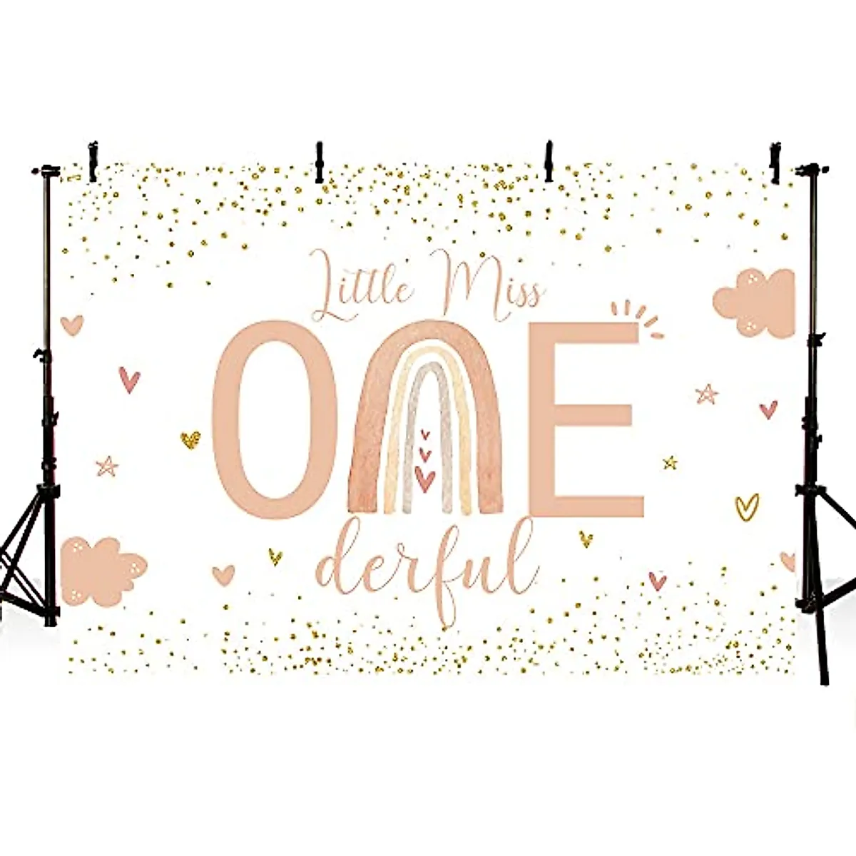 ABLIN 7x5ft Boho Rainbow Happy 1st Birthday Party Backdrop Pink Girl Little Miss Onederful Photo Background Gold Dots Pastel Party Decorations Decor Cake Table Banner Supplies